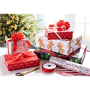 American Greetings 120 sq. ft. Vintage Christmas Wrapping Paper Bundle, Gingerbread, Ornaments, Peppermints (3 Extra Wide Rolls 40 in. x 12 ft.)