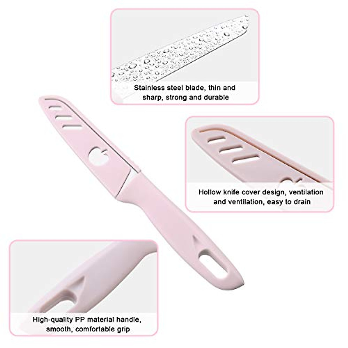 Kocpudu Paring Knife, Sharp and Durable Fruit Knife with Protective Cover, Suitable for Most Types of Vegetables and Fruits,6 Pieces (pink, Blue, Green)