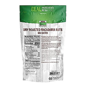 NOW Foods, Macadamia Nuts, Dry Roasted with Sea Salt, Source of Fiber, Gluten-Free and Certified Non-GMO, 9-Ounce (Packaging May Vary)