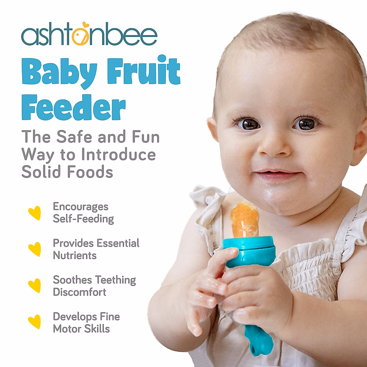 Baby Fruit Feeder, Teething Pacifier for Fruits, Veggies, or Frozen Milk, Food-Grade Silicone Teethers for Babies 6-12 Months, Baby Essentials for Teething Relief - Mango Orange and Berry Blue