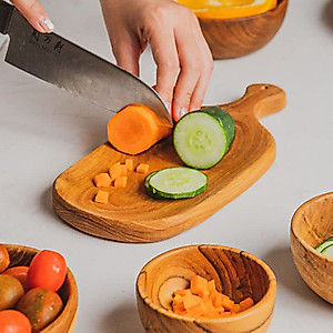 Rainforest Bowls 6"x5" Curved Edge Rectangular Javanese Teak Wood Cutting Board w/Handle- Ultra-Durable, Heavy Duty, Lasts Years w/Daily Use- Premium Style Handcrafted by Indonesian Artisans