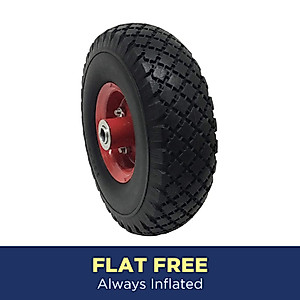 EZ Travel Collection, Heavy Duty Flat Free 10" Tire Wheels, Extra Wide Tires for Wagon, Dolly, Hand Truck, and Cart (Red)