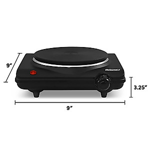 Elite Gourmet ESB-301BF# Countertop Single Cast Iron Burner, 1000 Watts Electric Hot Plate, Temperature Controls, Power Indicator Lights, Easy to Clean, Black