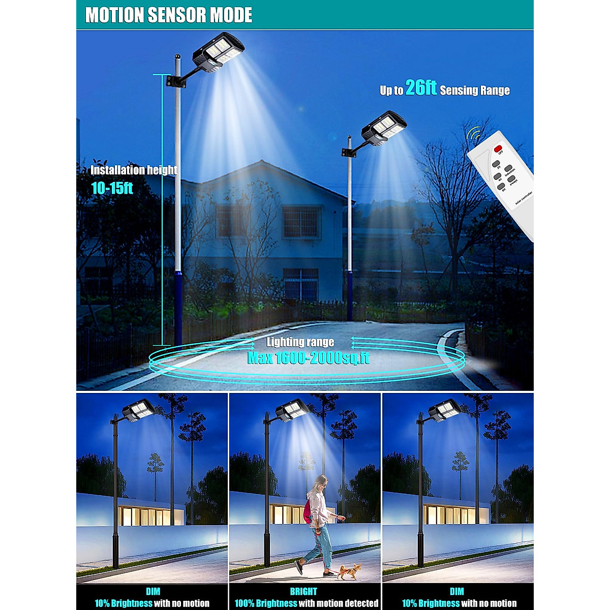 VENSSTNOR 600W Solar Street Lights Outdoor - 6500K 60000LM LED Street Lights with Motion Sensor Dusk to Dawn Ip67 Waterproof, Solar Parking Lot Lights for Garage,Yard,Driveway,Garden