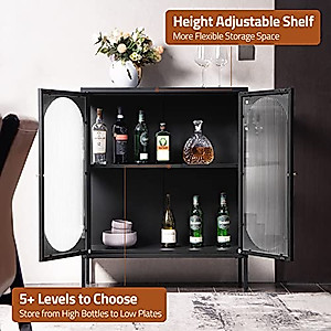 SICOTAS Sideboard Cabinet Buffet, Modern Accent Buffet Storage Cabinet with Glass Doors, Free Standing Cabinet for Living Room, Cupboard Console Table for Kitchen Dining Room, Black