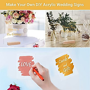 TLunlove Clear Acrylic Sheet with Wood Stand, 8 x 10 inch, 5 Pack Acrylic Wedding Signs Blank with Holder, DIY Acrylic Table Signs, Scratch Resistant, Smooth Edges