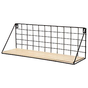 Cabilock Floating Shelf Iron Farmhouse Shelf Rustic Wood Wall Shelf for Living Room Bedroom Bathroom Black L