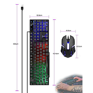 look see Backlight Keyboard with Optics Mouse Gaming Rainbow Multi-Color LED Backlit USB Interface Teclado Mechanical Feeling for PC, MAC,