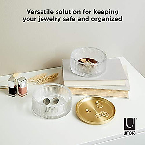 Umbra Tesora Jewelry Organizer, Two-Tier Storage Box with Removable Lid, Glass/Brass