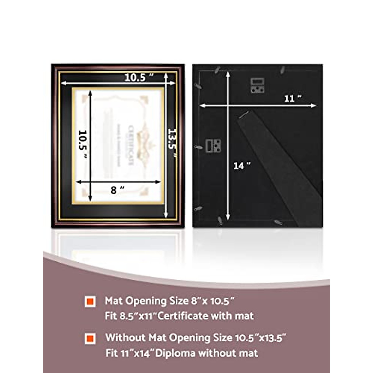 Annecy 11x14 Picture Frame Black, Diploma Frame for Wall or Desktop Decoration, 11x14 frame with mat for 8.5x11 Certificate, College Degree Frame with Tempered Glass and Velvet Back Panel（1 Pack）