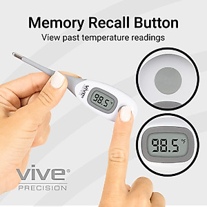 Vive Precision Smart Oral Thermometer - FSA/HSA Approved Medical Grade Body Temperature Reader for Adults, Babies - Digital Fever Monitor with App for Home Use, Under The Tongue, Armpit & Rectal