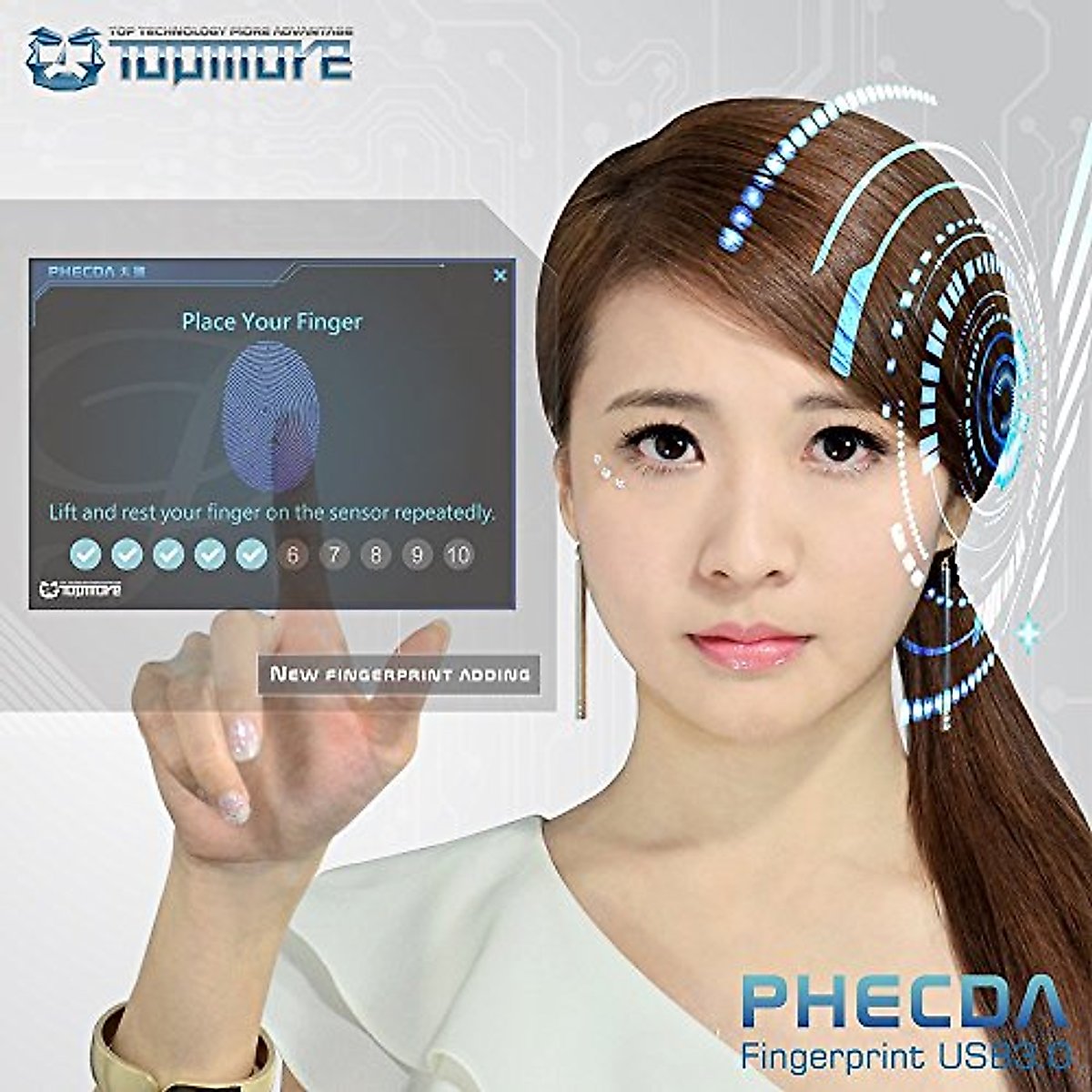 TOPMORE Phecda Fingerprint Recognition USB3.0 Flash Drive Fingerprint ID Security Flash Disk Biometric Fingerprint Reader Memory Stick (16GB, White & Gold)