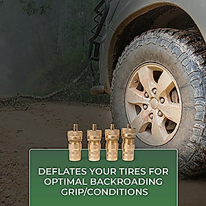 Real 4X4 4 Tire Air Deflators for Offroad Vehicles, Cars, ATVs, Jeep Wranglers and Four Wheelers - Valve Deflator with Pressure Gauge Automatic Deflating Brass Kit for Tubes and Tires (6-30 PSI)
