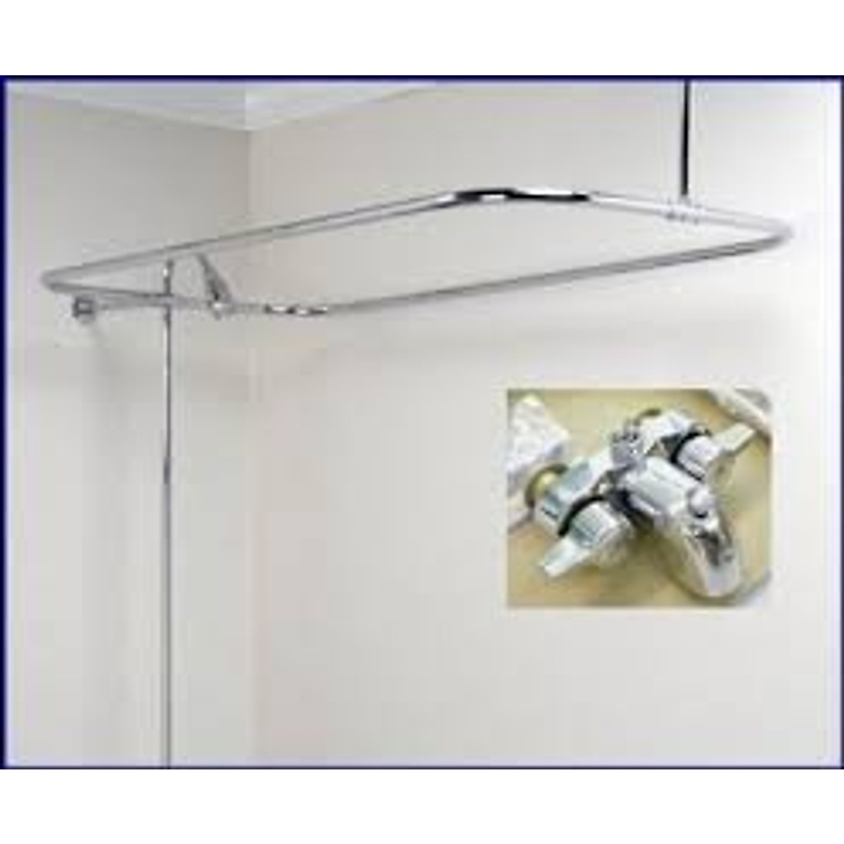 My PlumbingStuff R2200A Clawfoot Tub Shower Faucet and Rectangular Combo Set - 3 ⅜-Inch Center-Diverter Faucet in Chrome - ¾” MIP Connections - 61” 2-Piece Riser with Shower Head -42” x 27” Shower Rod