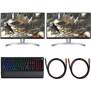 LG 27UK650W 27" 4K 3840 x 2160 16:9 HDR IPS Dual Monitor Bundle with Deco Gear Mechanical Keyboard Cherry MX Red + 2X 6FT Universal 4K HDMI 2.0 Cable