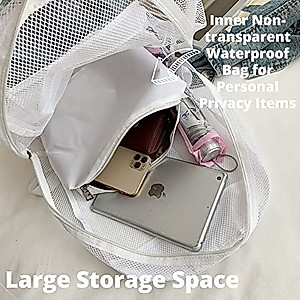 KOWVOWZ Clear Semi Transparent See Through Heavy Duty Mesh Backpack with Adjustable Padded Straps (Red)