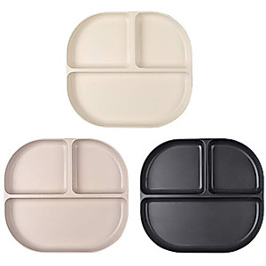shopwithgreen Bamboo Kids Divided Plates Set, 3 Pack Reusable Toddler Compartment Plates, Baby Dishes tableware, BPA free, Dishwasher Safe, Healthy Dinner Plates