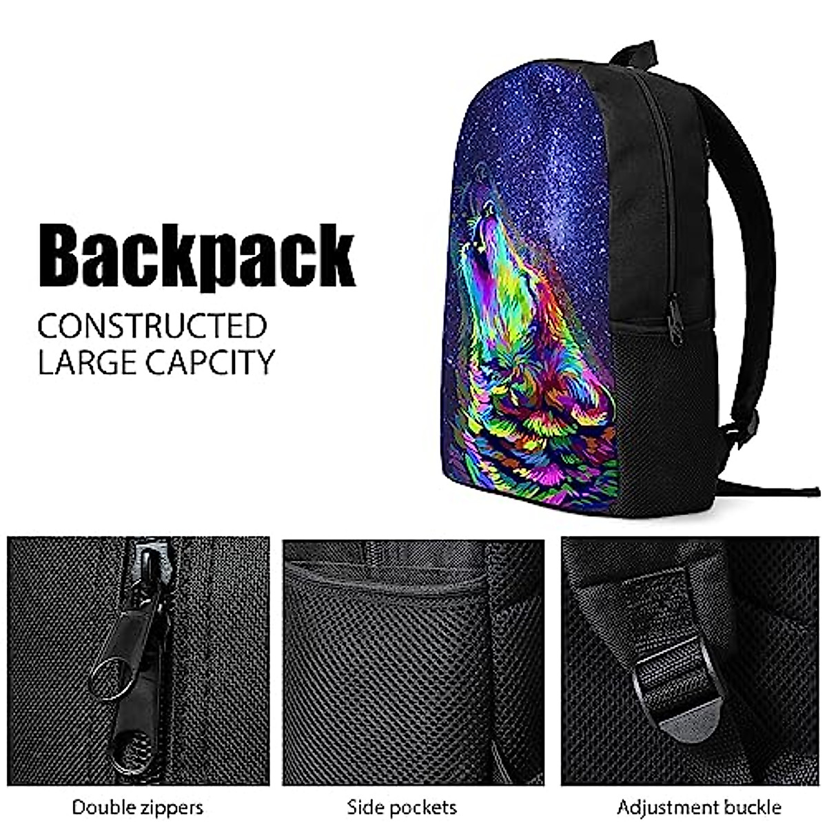 Roftidzo Wolf 3 Piece Backpack Set with Lunch Bag Pencil Case for Boys Girls, High Capacity Bookbag with Lunch Box Pen Box for Man Women Workplace Travel