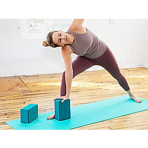Sol Living Yoga Blocks 2 Pack High Density EVA Foam Yoga Cushion Stretching Pilates Meditation Exercise Equipment Support Deepen Poses Odor Free Non Slip Yoga Accessories - 4" x 6" x 9"- Teal