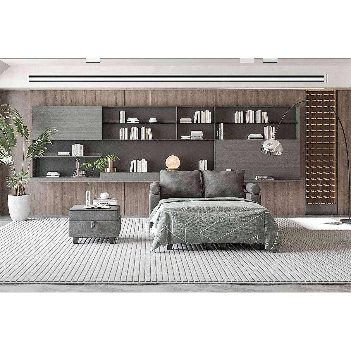 Tbfit Modular Sectional Sofa with Storage Ottoman, Convertible Oversized Couch with Reversible Chaises, Sleeper Sofa with Adjustable Arm for Living Room, 7 Seated, Dark Grey