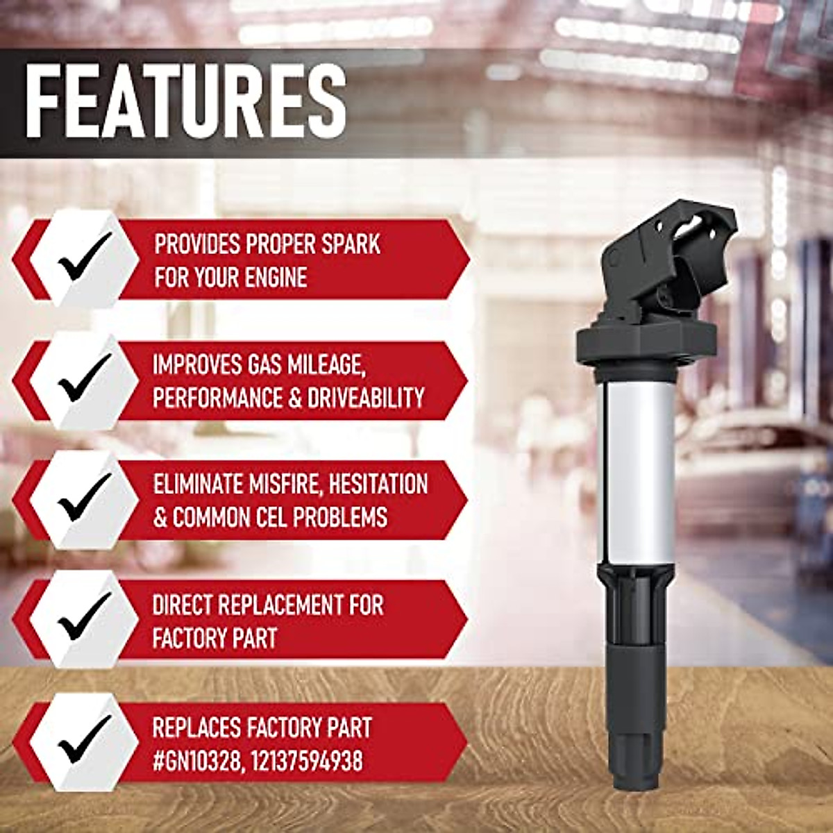 Ignition Coil Pack - Compatible with BMW Vehicles - 325i, 328i, 325ci, 330ci, 335i, 525i, 545i, 745Li, X3, X5 and more - Replaces GN10328, 12137594936