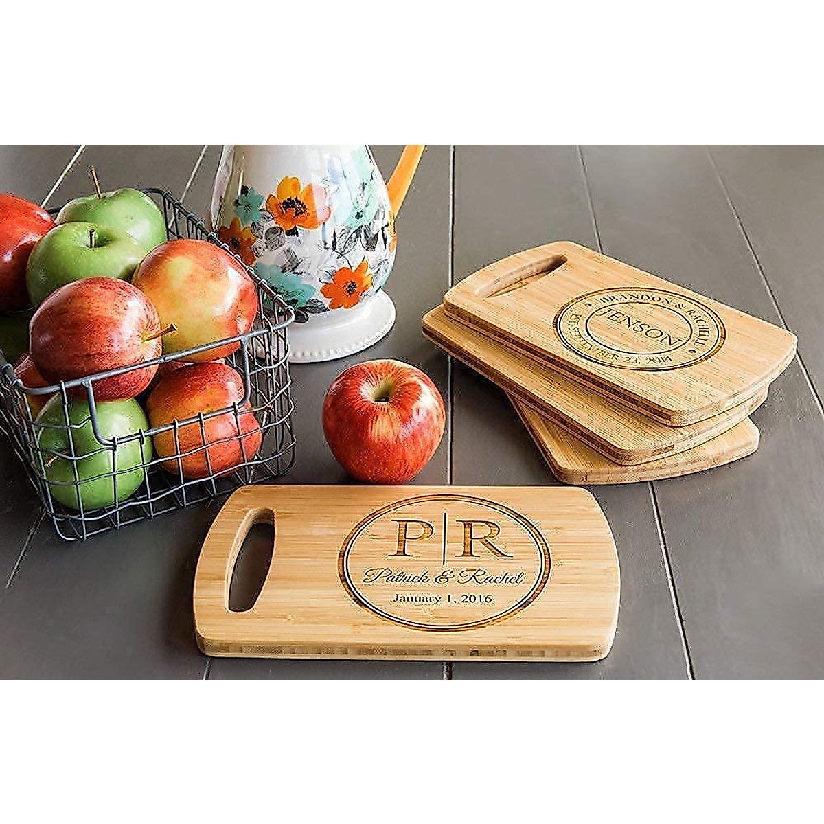 Personalized Wedding Gift for Couples - Engraved Bamboo Cutting Board - Engagement Gifts or Bride to Be Gifts - Mr & Mrs Gift (Mini Board with Easy Carry Handle, Crawford Design)