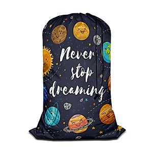 Swono Large Capacity Laundry Hamper Basket Solar System Cartoon Planets Quotes Never Stop Dreaming Storage Baskets for Bedroom, Bathroom, Dorm, Dining Room, Oxford Cloth 28x40 Inch