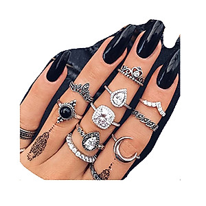 BERYUAN Rings Black Rings Goth Rings for Women Rings Womens Rings Cute Rings Stackable Rings Set（12Pcs(Rings Size 3.5,4,5,5.5,6,6.5)