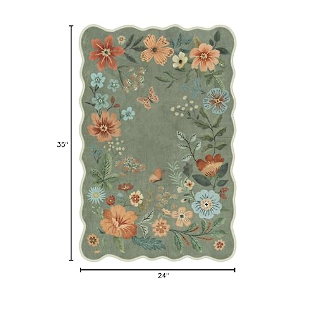 Lahome Floral Rugs for Entryway, 2X3 Washable Kitchen Rugs Ultra-Thin Soft Rug, Non Slip Indoor Door Mat Stain Resistant Boho Small Rug Low-Pile Throw Rug for Bathroom Bedroom(2x3ft,Green)