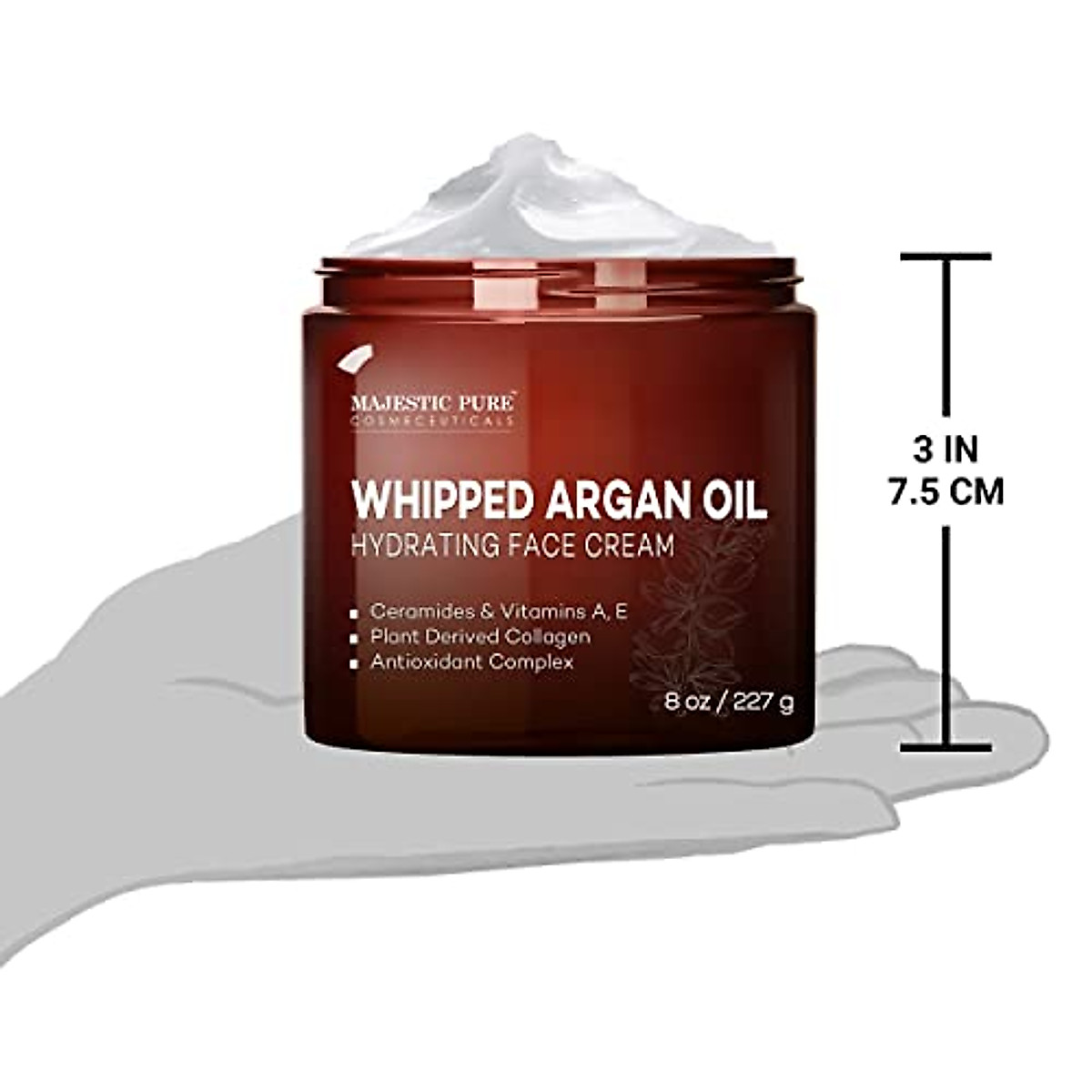MAJESTIC PURE Whipped Argan Oil Moisturizer Face Cream for Women & Men - With Vitamin E A, Collagen & Ceramides - Hydrates Dry Skin, Oily Skin, Reduces Appearance of Fine Lines – 8oz