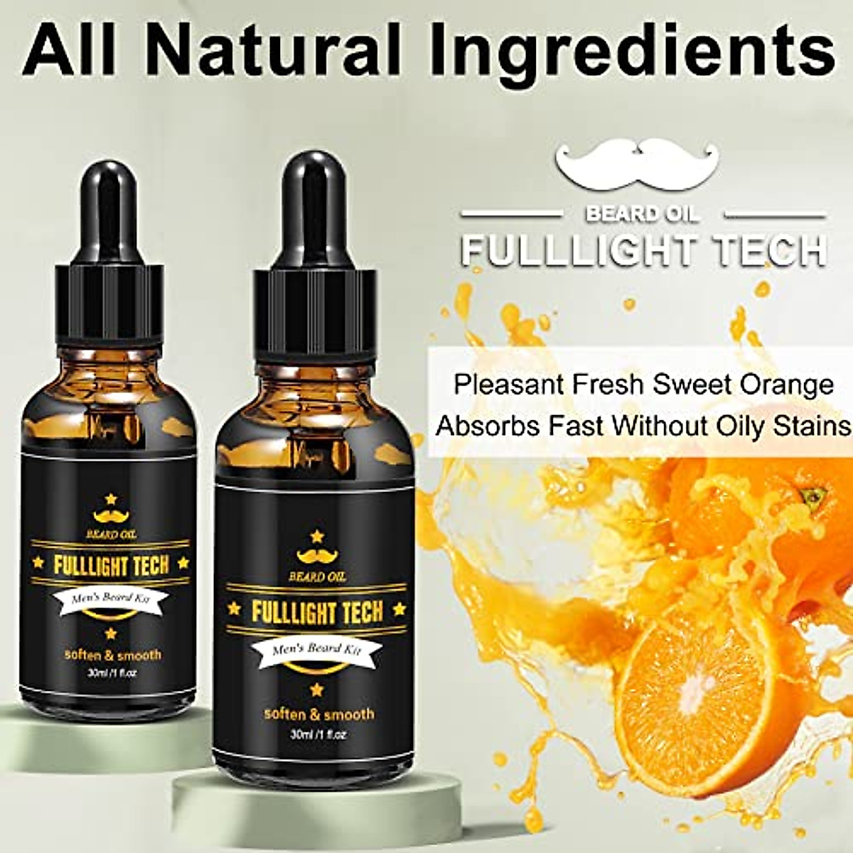 2 Pack Beard Oil for Men Growth 100% Natural Argan Oil,Jojoba Oil Leave in Conditioner Softener for Mustache Grooming Moisturizing