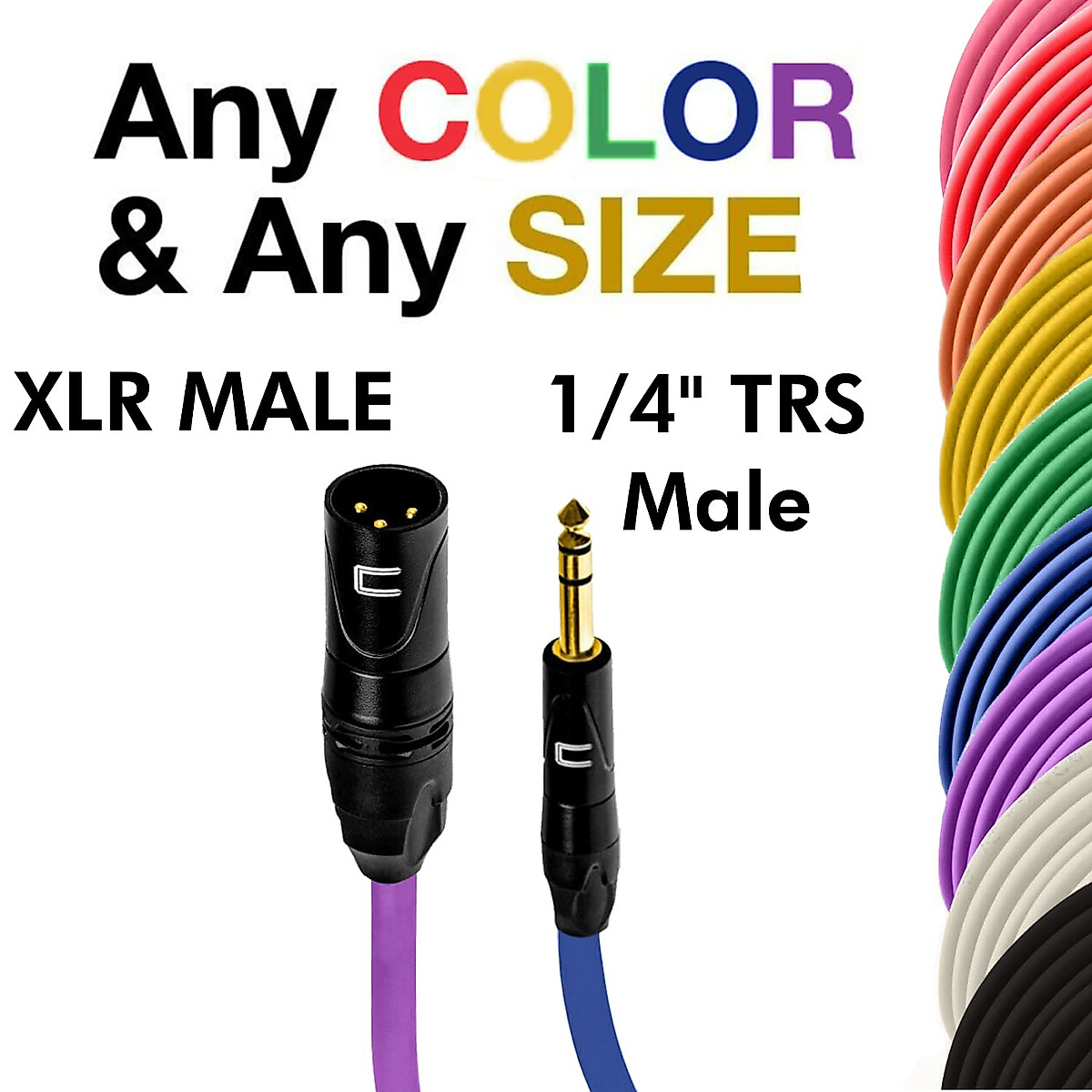 Balanced XLR Cable Male to 1/4" TRS - 25 Feet White - Pro 3-Pin Microphone Connector for Powered Speakers, Audio Interface or Mixer for Live Performance & Recording