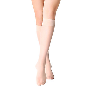 MANZI 12 Pairs Knee High Stockings Sheer Pantyhose for Women Nude