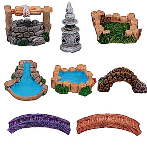 Cabilock 8pcs Micro Landscape Bridge Pond Fairy Garden Decor Scenery Adornment Resin Art Crafts Fairy Garden Accessories Fairy Garden Crafts Resin Ornaments Miniature Landscape Ornament