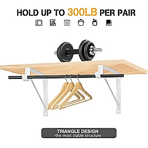 4Pack Closet Shelf Brackets, Heavy Duty Closet Rod & Shelf Brackets, 11 Inch Closet Brackets with Rod Holder, Hanger Pole Support Bracket for Clothes, Wall Mount Closet Rod Brackets with Screws-White