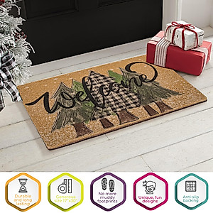 UTOWO Winter Xmas Welcome-Doormat Non-Slip Front-Door-Mats - Plaid Pine-Tree Snow Entrance Mat Porch Home Christmas Decor