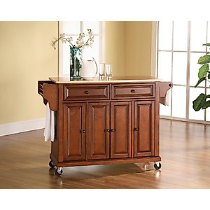 Crosley Furniture Full Size Kitchen Cart with Natural Wood Top, Cherry