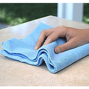 The Rag Company - Premium All-Purpose Microfiber Terry Cleaning Towels - Commercial Grade, Highly Absorbent, Lint-Free, Streak-Free, Kitchens, Bathrooms, 365gsm, 12in x 12in, Light Blue (12-Pack)