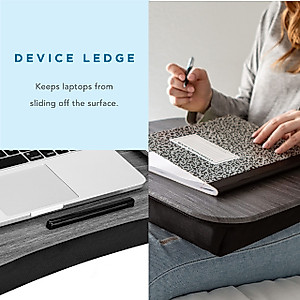LAPGEAR Cup Holder Lap Desk with Device Ledge - Gray Woodgrain - Fits up to 14 Inch Laptops - Style No. 46325