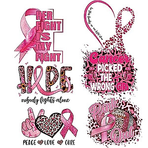 6 Sheets Breast Cancer Awareness Iron on Transfer Pink Ribbon Iron on Patches Stickers Heat Transfer Stickers Crown Letter Design Vinyl Appliques Sticker for T-Shirt Jean Pillow Cover DIY Decorations