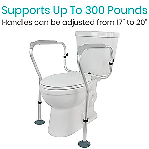 Vive Toilet Rail - Bathroom Safety Frame - Medical Railing Helper for Elderly, Handicap, Disabled, Seniors - Bariatric Assist Handrail Grab Bar - Adjustable Height, Padded Arms Fit Most Toilets