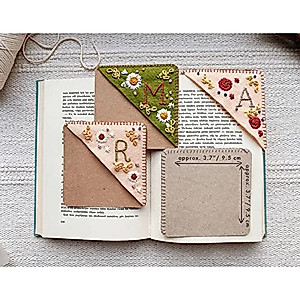 2Pcs Embroidered Corner Bookmark, Stitched Felt Corner Letter Bookmark, Bloomy Line Bookmark, Felt Corner Page Book Marks, Flower Letter Embroidery Bookmarks for Book Lovers(R, M)