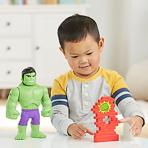 Spidey and His Amazing Friends Marvel Power Smash Hulk Action Figure, 10-inch Hulk Toys, Preschool Toys, Super Hero Toys for 3 Year Old Boys and Girls and Up, with Brick Wall Accessory