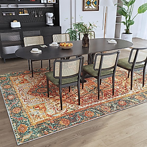 TECHMILLY 5x7 Area Rugs, Machine Washable Rugs Vintage Design, Traditional Non Slip Rugs for Living Room, Bedroom,Rust