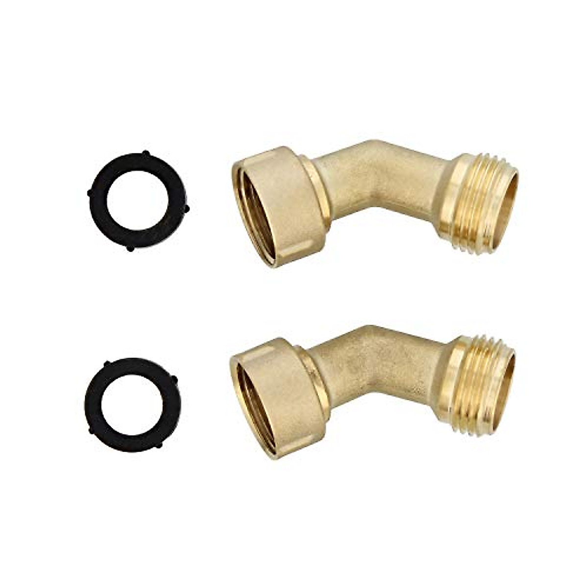 Dumble 45 Degree Garden Hose Elbow Fitting 2pk with 4 Washers - Outdoor Faucet Extender, Hose Connector Spigot Extender