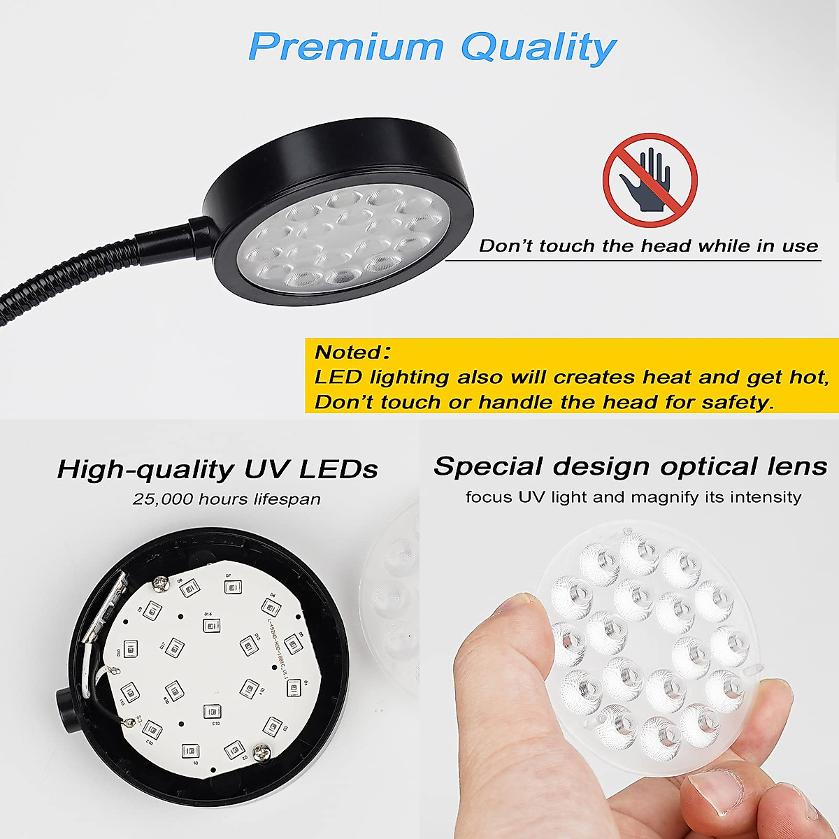 GREENIC USB Black Light Lamp, 5V 5W 395nm UV Led Blacklight with Gooseneck and Clamp for Art Resin Curing, Gel Nail, Poster, Glue, Halloween Makeup, Face Paint, Room, Bedroom, Glow Party Decorations