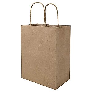 bagmad 100 Pack 8x4.75x10 inch Plain Medium Paper Bags with Handles Bulk, Brown Kraft Bags, Craft Gift Bags, Grocery Shopping Retail Bags, Birthday Party Favors Wedding Bags Sacks