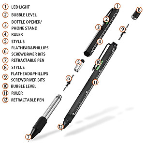 Gifts for Dad Men Him, Gadgets for Men, 2PCS 9 in 1 Multi-tool Pen Set Birthday Fathers Day Thanksgiving Valentines Day Gifts Christmas Stocking Stuffers for Boyfriend Grandpa from Daughter Wife