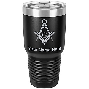 LaserGram 30oz Vacuum Insulated Tumbler Mug, Freemason Symbol, Personalized Engraving Included (Black)