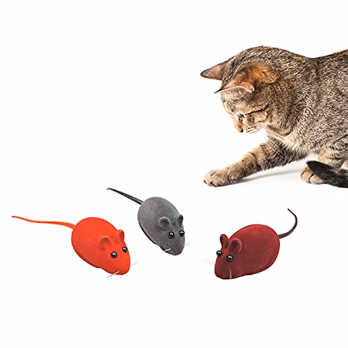 Andiker 3Pcs Cat Mouse Toy, Flocking Squeaking Mouse Cat Toy 3 Random Colors Soft Small Cat Toys for Indoor Cats Interactive Cat Toy for Cats and Kitten to Catch and Bit (3pcs)